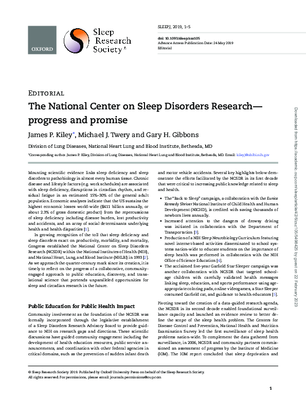 (PDF) The National Center on Sleep Disorders Research—progress and promise