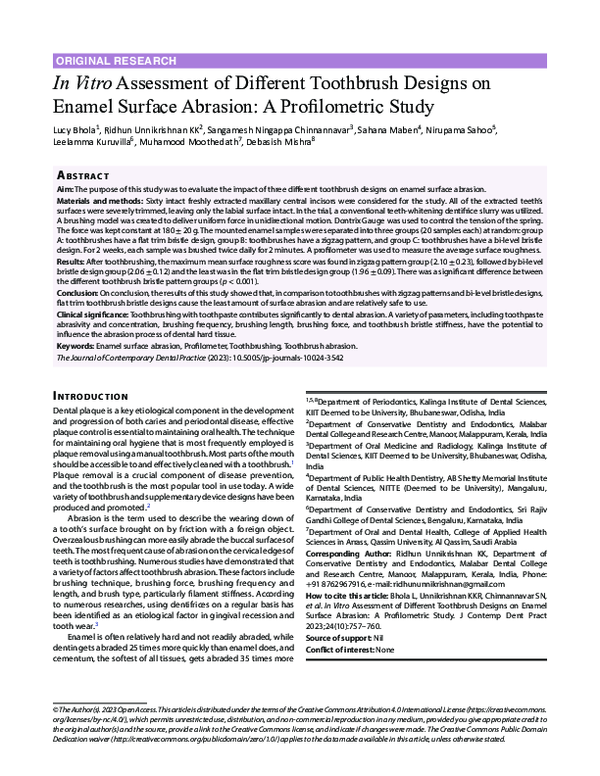 (PDF) In Vitro Assessment of Different Toothbrush Designs on Enamel ...