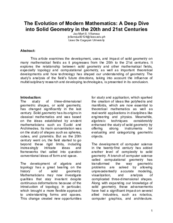 (PDF) The Evolution of Modern Mathematics: A Deep Dive into Solid ...