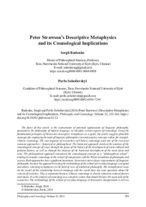 (PDF) Peter Strawson’s Descriptive Metaphysics and its Cosmological ...