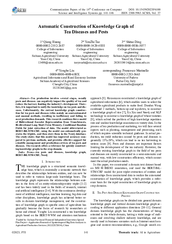 (PDF) Automatic Construction of Knowledge Graph of Tea Diseases and Pests