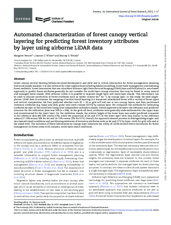 (PDF) Automated Mapping of Forest Canopy Layers Using LiDAR Data