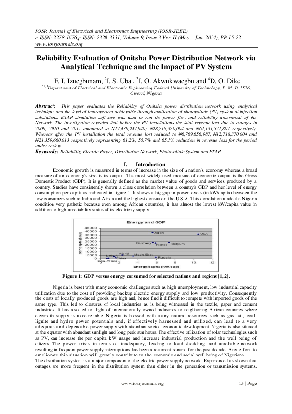 Pdf Reliability Evaluation Of Onitsha Power Distribution Network Via Analytical Technique And