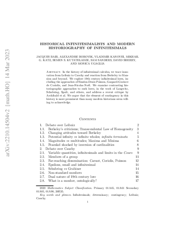 (PDF) Historical Infinitesimalists and modern historiography of ...