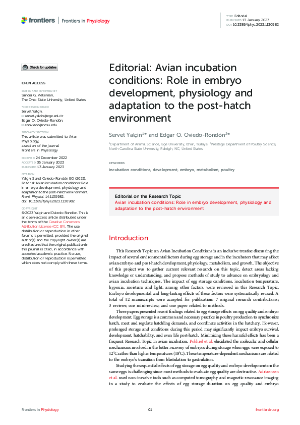 (PDF) Editorial: Avian incubation conditions: Role in embryo development, physiology and ...