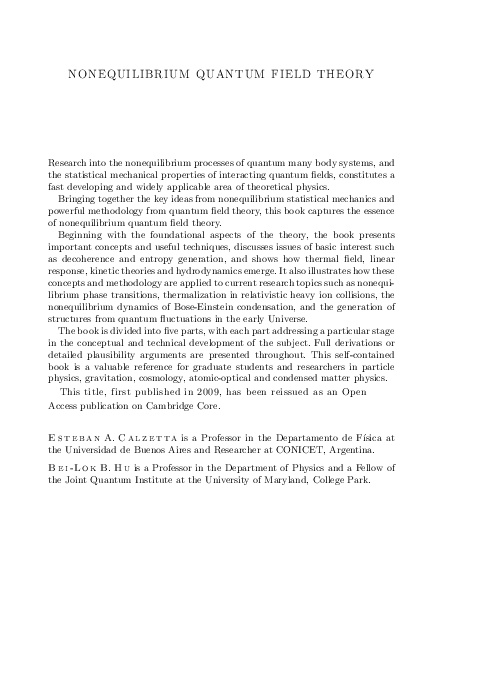(PDF) Nonequilibrium Quantum Field Theory