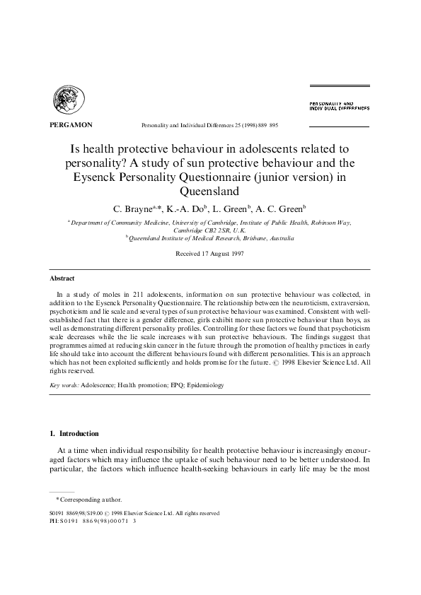 (PDF) Is health protective behaviour in adolescents related to ...