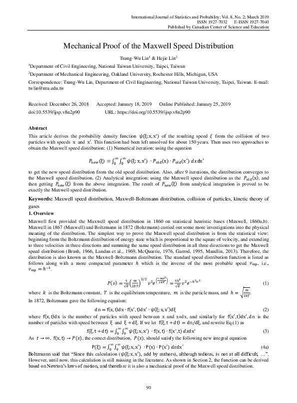 (PDF) Mechanical Proof of the Maxwell Speed Distribution