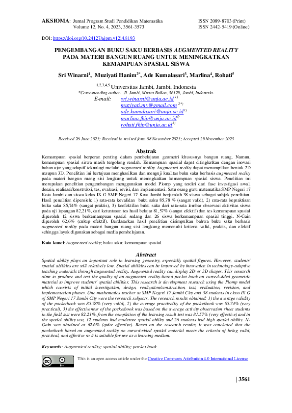 (PDF) Pengembangan Buku Saku Berbasis Augmented Reality Pada Materi Bangun Ruang Untuk ...