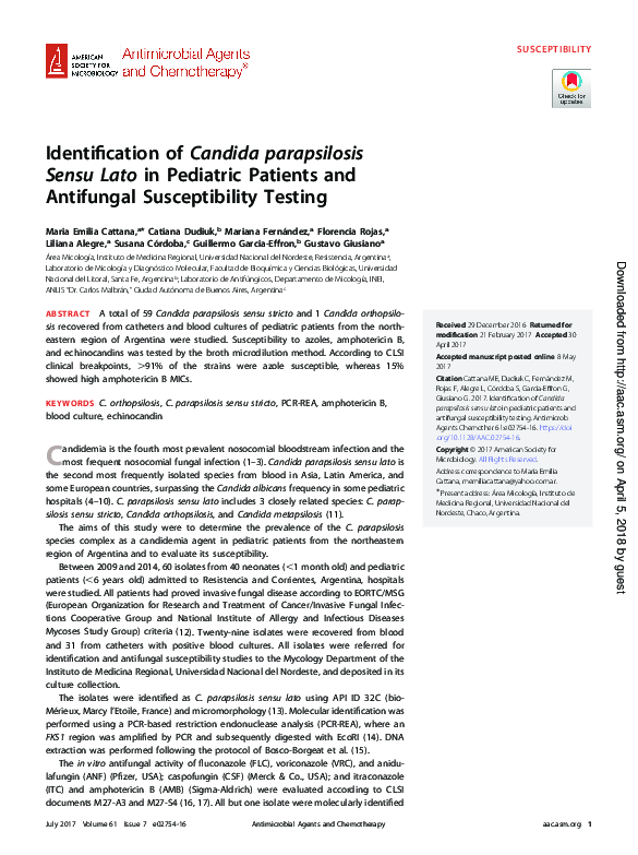 (PDF) Identification of Candida parapsilosis Sensu Lato in Pediatric ...