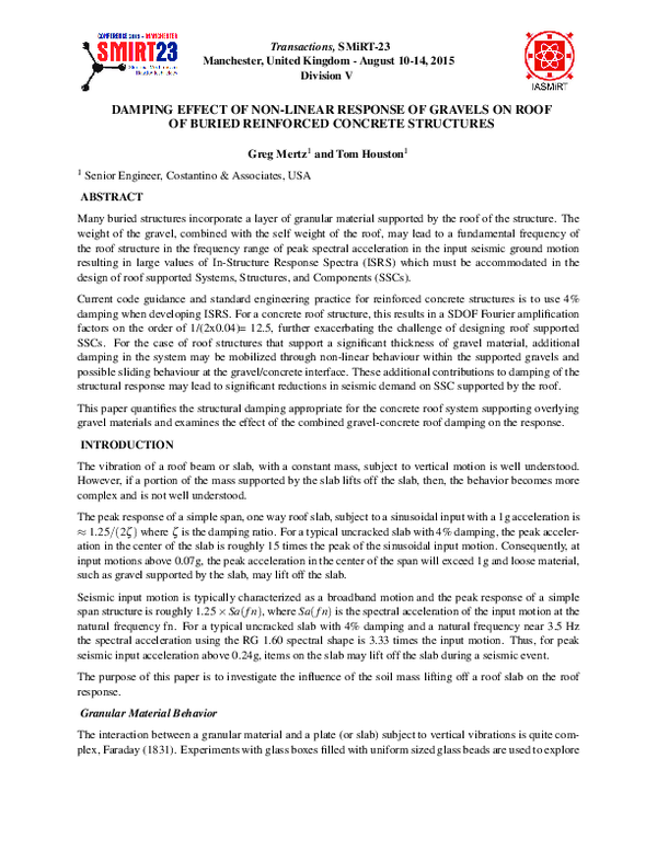 (PDF) Damping Effect of Non-Linear Response of Gravels on Roof of Buried Reinforced Concrete ...
