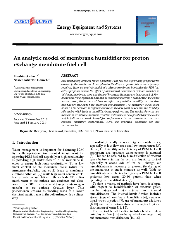 (PDF) An analytic model of membrane humidifier for proton exchange ...