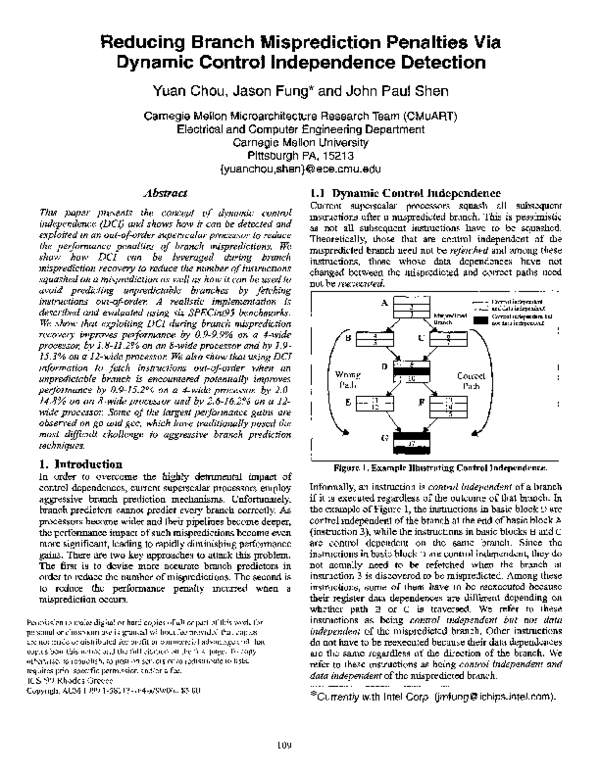 (PDF) Reducing branch misprediction penalties via dynamic control independence detection
