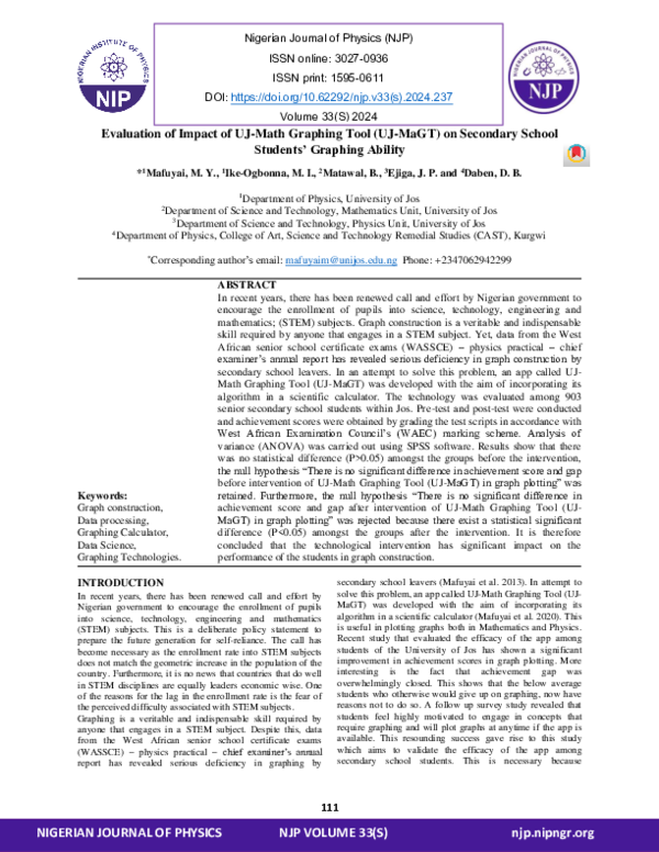 (PDF) Evaluation of Impact of UJ-Math Graphing Tool (UJ-MaGT) on ...