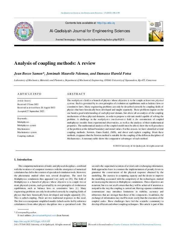 (PDF) Analysis of coupling methods: a review