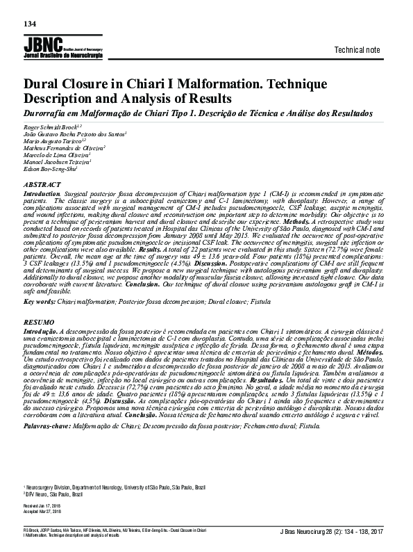 (PDF) Dural Closure in Chiari 1 Malformation: Technique Description and ...
