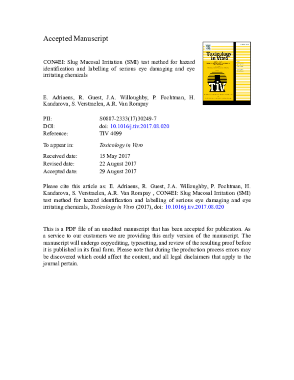 (PDF) CON4EI: Slug Mucosal Irritation (SMI) test method for hazard ...