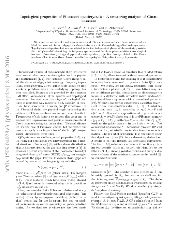 (PDF) Topological properties of Fibonacci quasicrystals : A scattering ...
