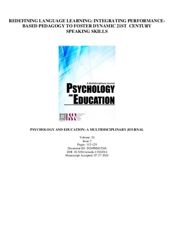 (PDF) Redefining Language Learning: Integrating Performance-Based Pedagogy to Foster Dynamic ...