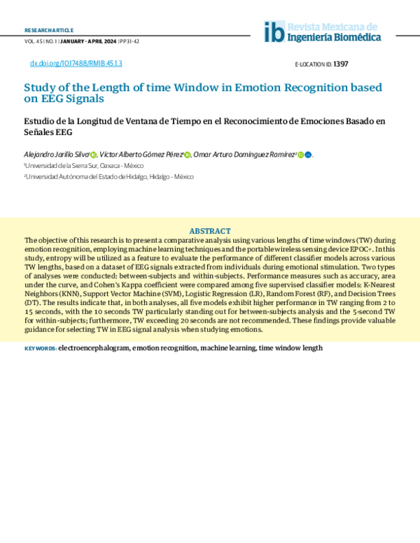 (PDF) Study of the Length of time Window in Emotion Recognition based ...
