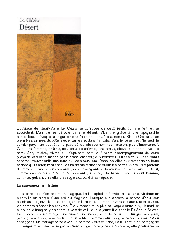 (PDF) Explication et commentaire d'un extrait de Désert de Jean-Marie Le Clézio | Robin Guilloux ...