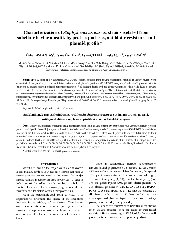 (PDF) Characterization of Staphylococcus aureus strains isolated from subclinic bovine mastitis ...