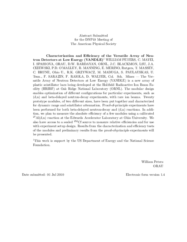 Pdf Performance Of The Versatile Array Of Neutron Detectors At Low