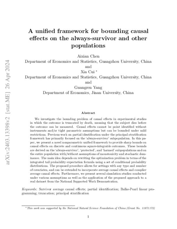 (PDF) A unified framework for bounding causal effects on the always-survivor and other populations