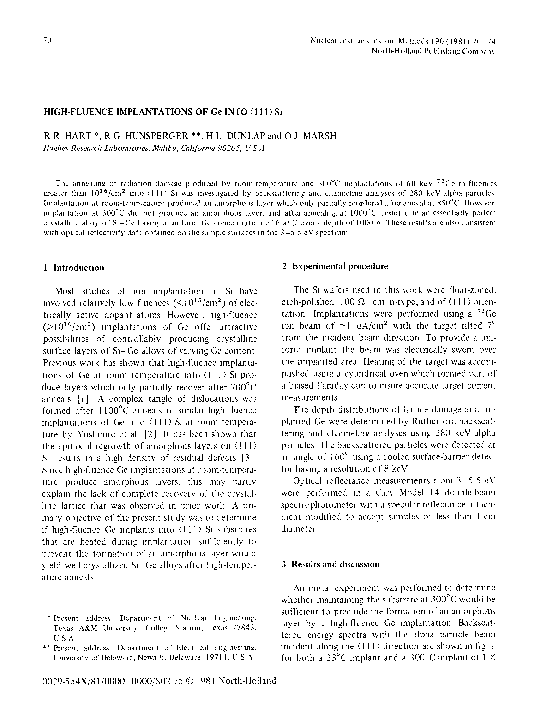 (PDF) High-fluence implantations of Ge into 〈111〉 Si