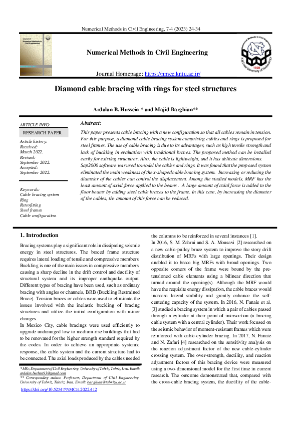 (PDF) Diamond cable bracing with rings for steel Structures