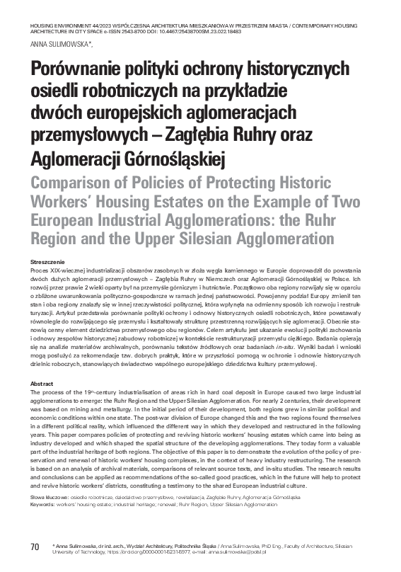 (PDF) Comparison of Policies of Protecting Historic Workers Housing Estates