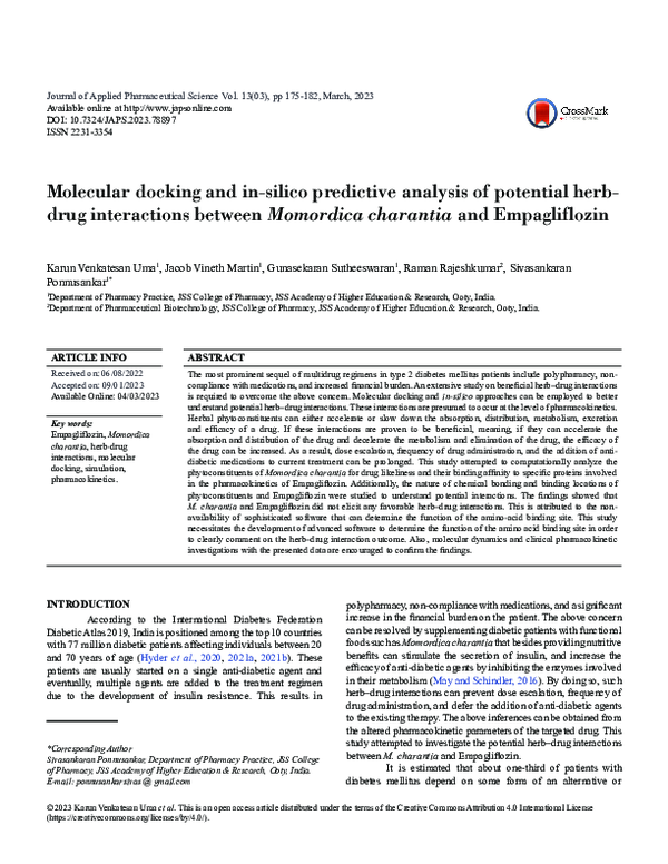(PDF) Molecular docking and in-silico predictive analysis of potential herb-drug interactions ...