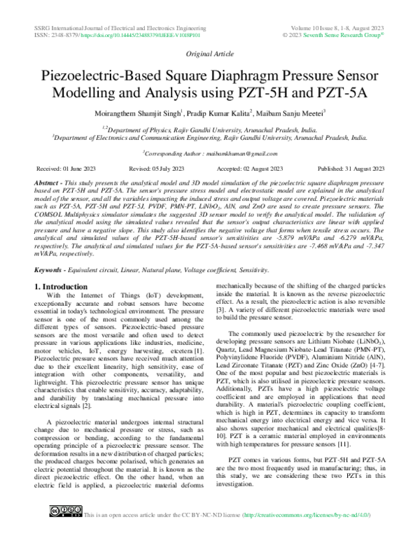 (PDF) Piezoelectric-Based Square Diaphragm Pressure Sensor Modelling ...