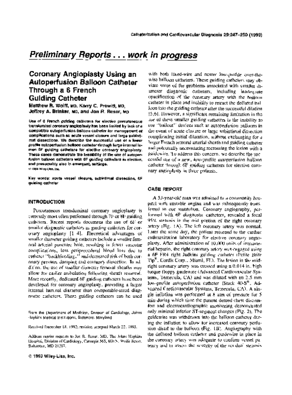 (PDF) Coronary angioplasty using an autoperfusion balloon catheter ...
