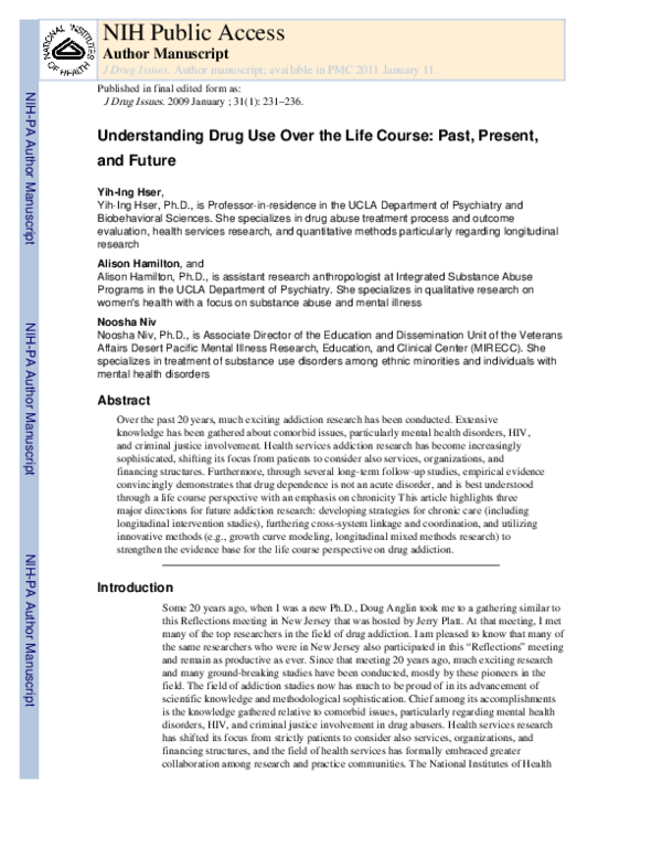 (PDF) Understanding Drug Use over the Life Course: Past, Present, and ...