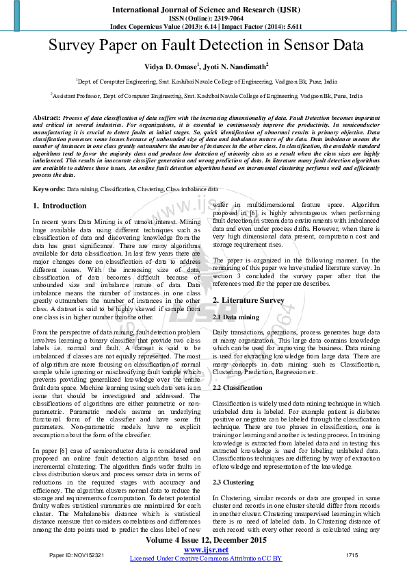 (PDF) Survey Paper on Fault Detection in Sensor Data