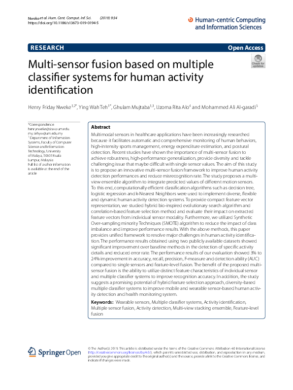 (PDF) Multi-sensor fusion based on multiple classifier systems for human activity identification