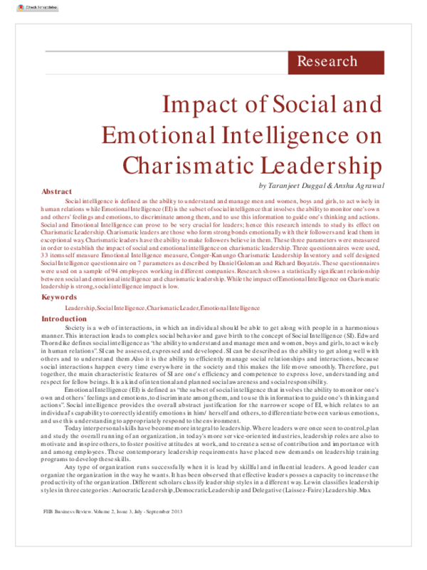 (PDF) Impact of Social and Emotional Intelligence on Charismatic ...