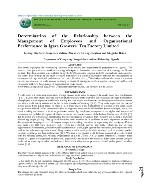 (PDF) Determination of the Relationship between the Management of ...