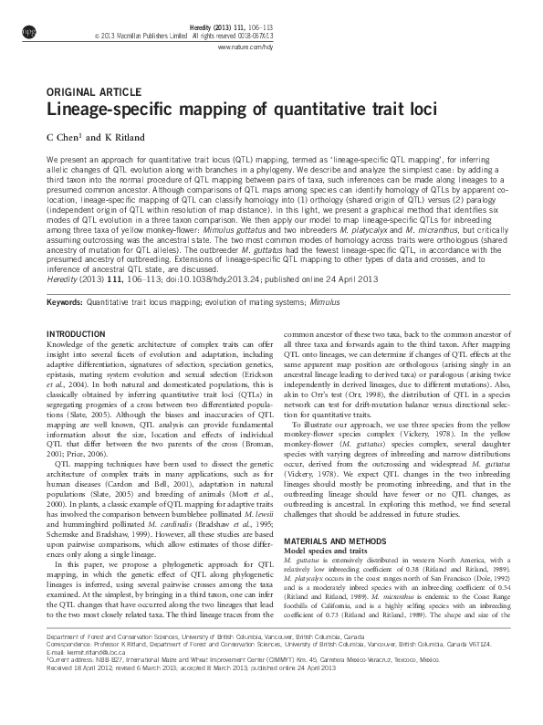 (PDF) Lineage-specific mapping of quantitative trait loci