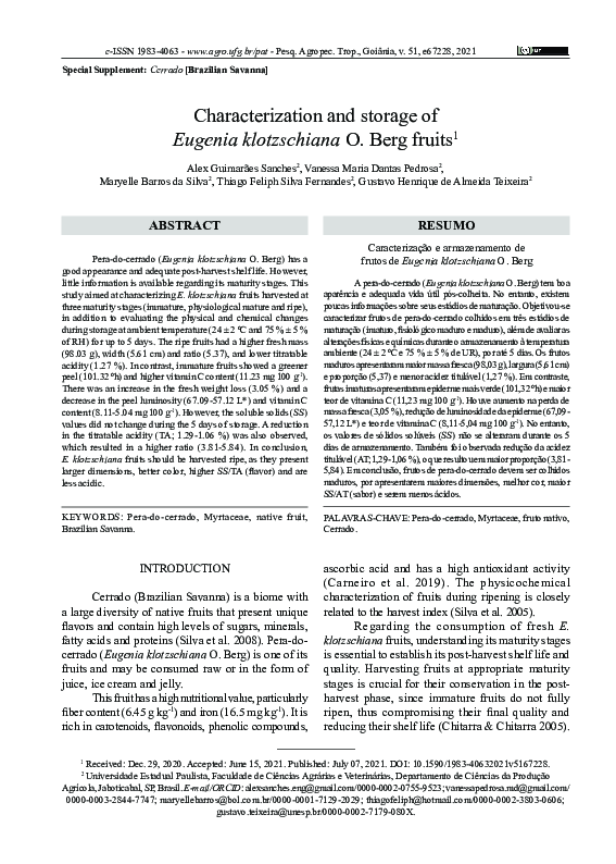 (PDF) Characterization and storage of Eugenia klotzschiana O. Berg fruits