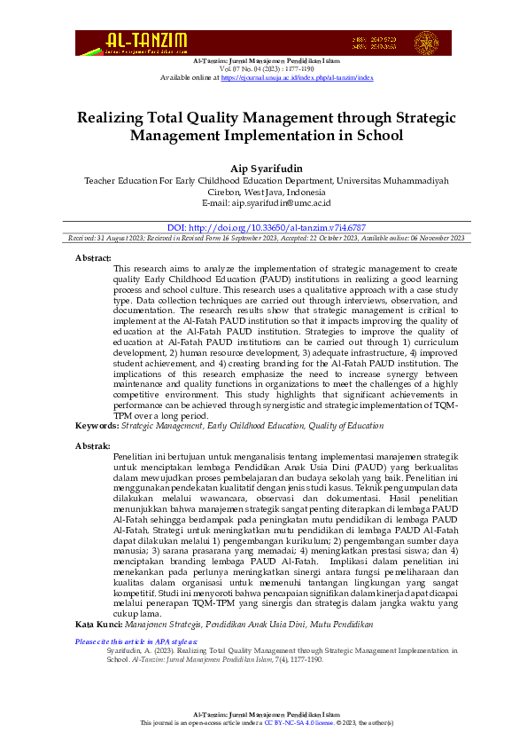 (PDF) Realizing Total Quality Management through Strategic Management ...