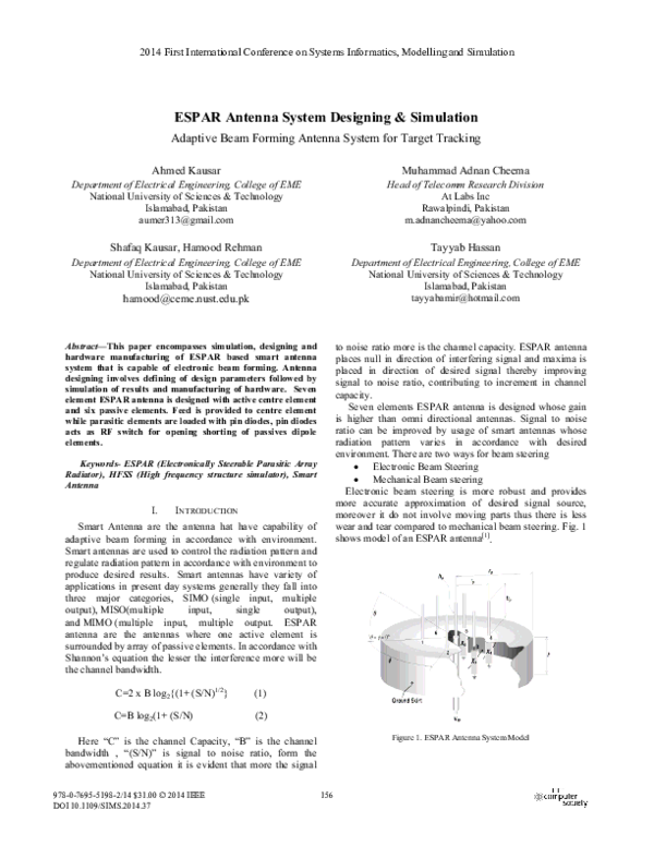 (PDF) ESPAR Antenna System Designing & Simulation: Adaptive Beam Forming Antenna System for ...