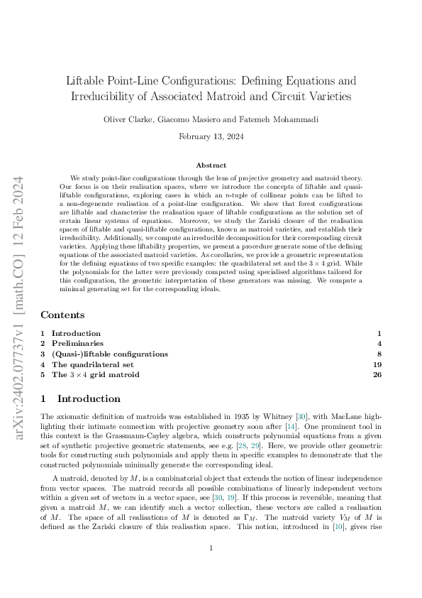 (PDF) Liftable Point-Line Configurations: Defining Equations and ...