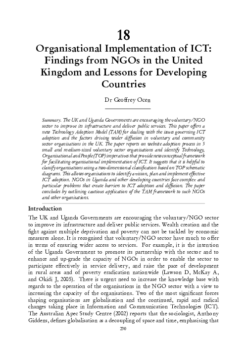 (PDF) Organisational Implementation of ICT: Findings from NGOs in the United Kingdom and Lessons ...