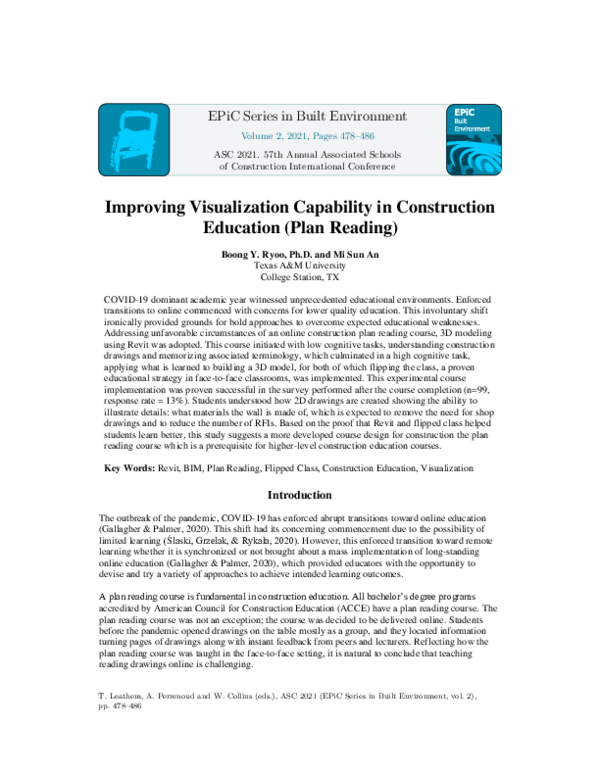 (PDF) Improving Visualization Capability in Construction Education (Plan Reading)