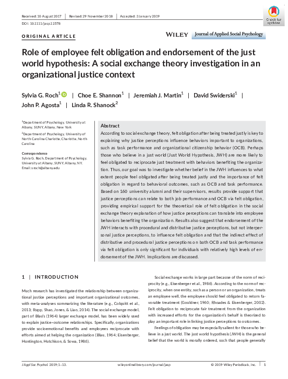 (PDF) Role of employee felt obligation and endorsement of the just ...
