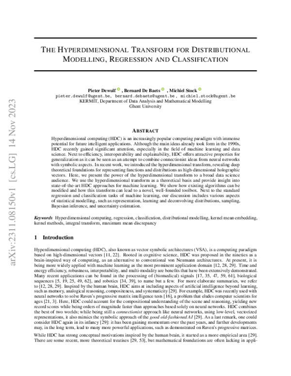 (PDF) The Hyperdimensional Transform for Distributional Modelling ...