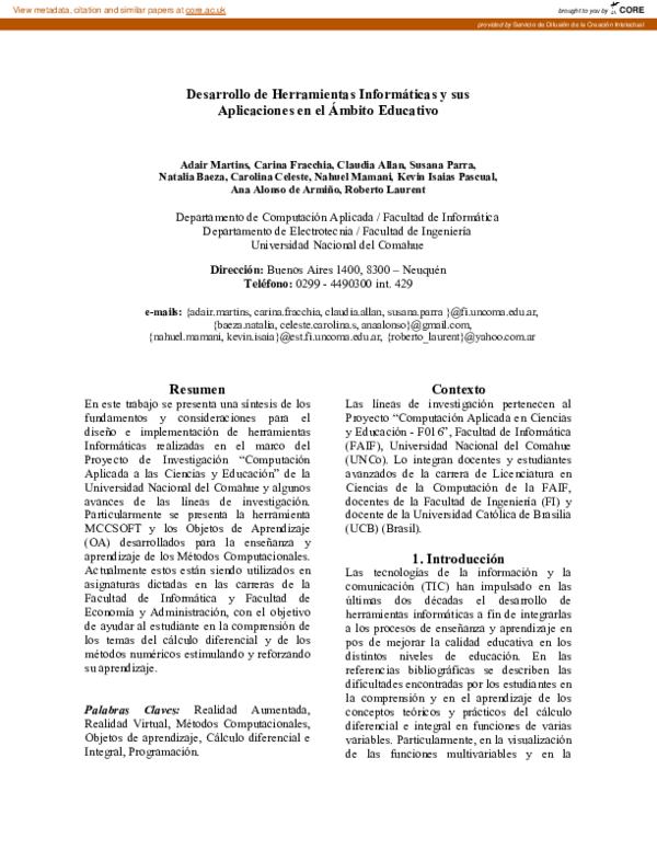 (PDF) Desarrollo de herramientas informáticas y sus aplicaciones en el ámbito educativo | nahuel ...