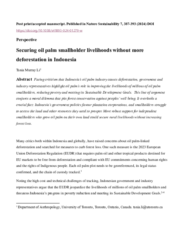 (PDF) Securing oil palm smallholder livelihoods without more ...